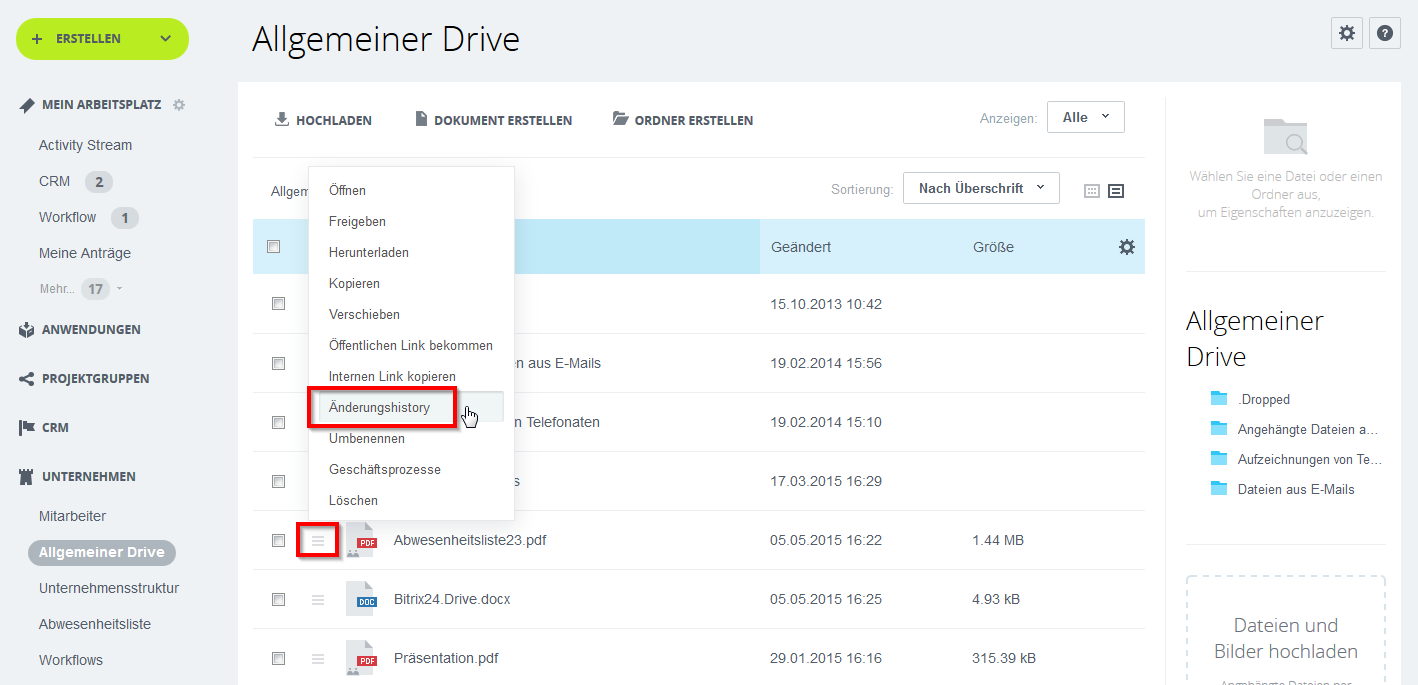 BITRIX Drive – gemeinsame Arbeit an Dokumenten