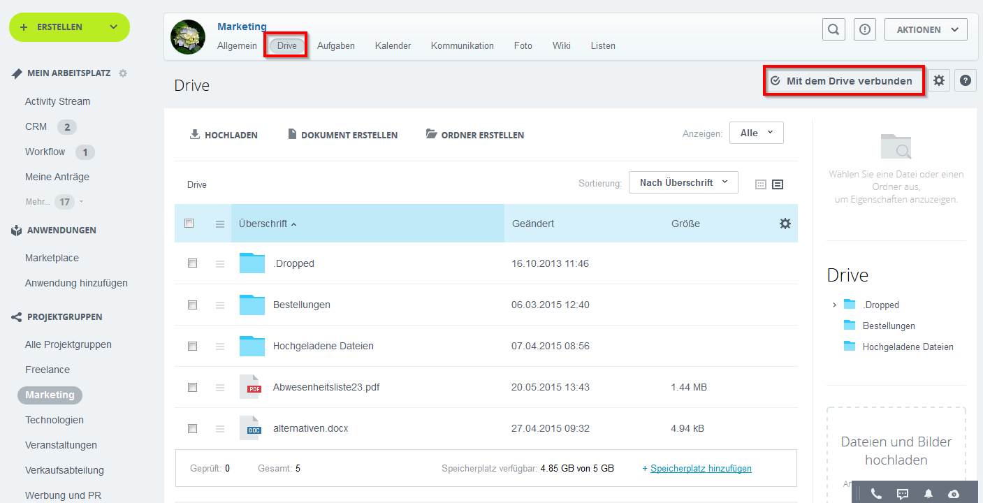 BITRIX Drive – gemeinsame Arbeit an Dokumenten