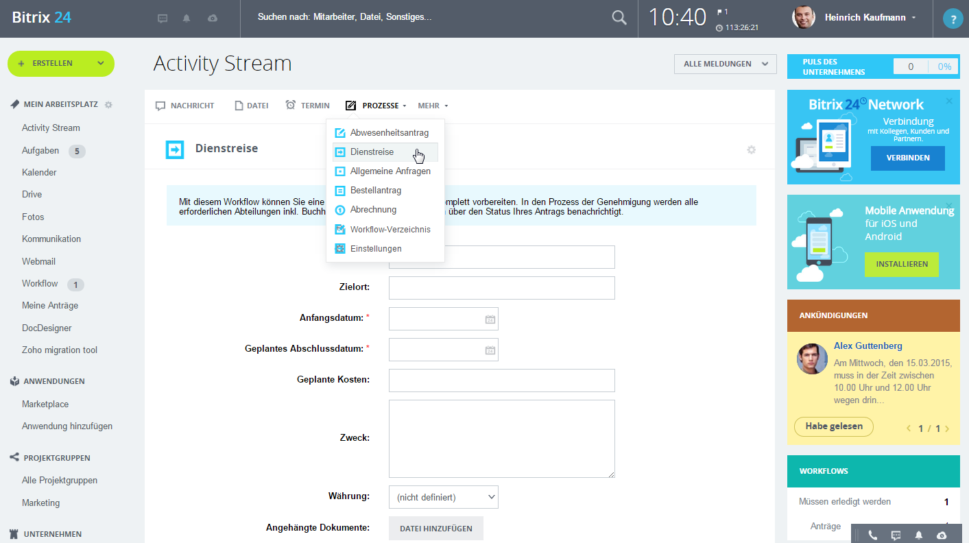 Neue Workflows in BITRIX