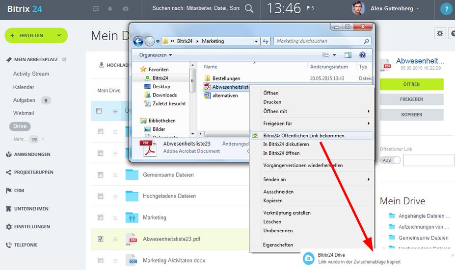 BITRIX Drive – gemeinsame Arbeit an Dokumenten