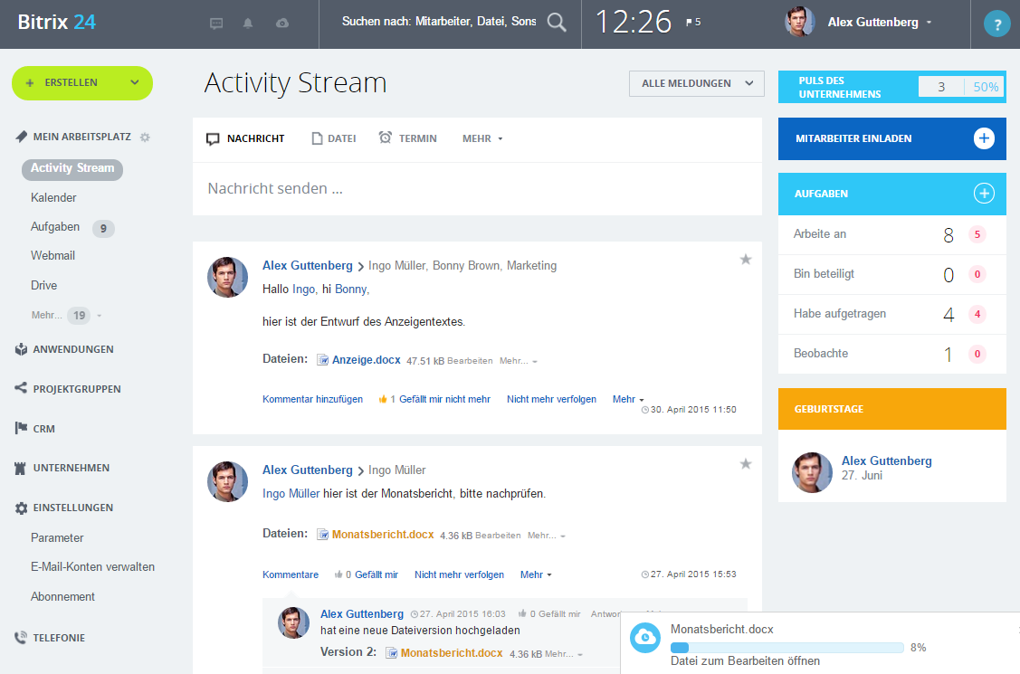 BITRIX Drive – gemeinsame Arbeit an Dokumenten