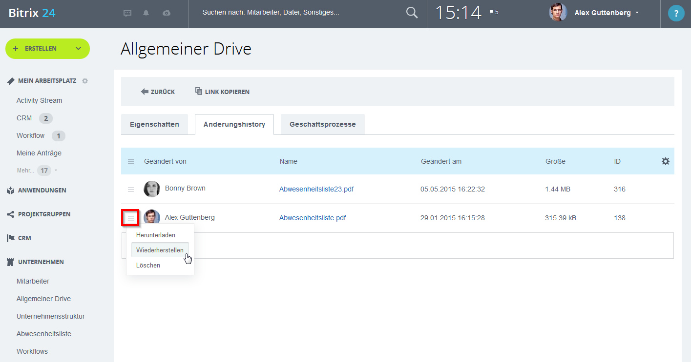 BITRIX Drive – gemeinsame Arbeit an Dokumenten